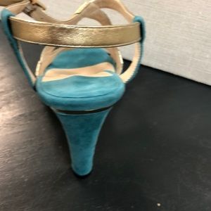 Jimmy Choo | Shoes | Jimmy Choo Gold Metallic Turquoise Sandals | Poshmark